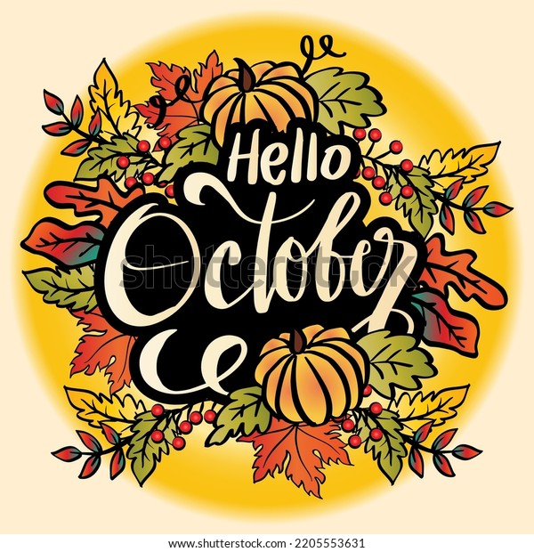 Hello October Hand Lettering Greeting Card Stock Vector (Royalty Free ...