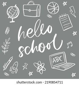 Hello School Hand Lettering Doodle Stock Vector (Royalty Free ...