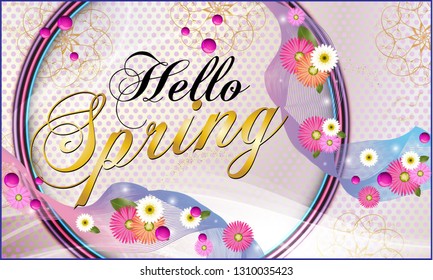 Hello Spring Background Beautiful Flowers Vector Stock Vector (Royalty ...