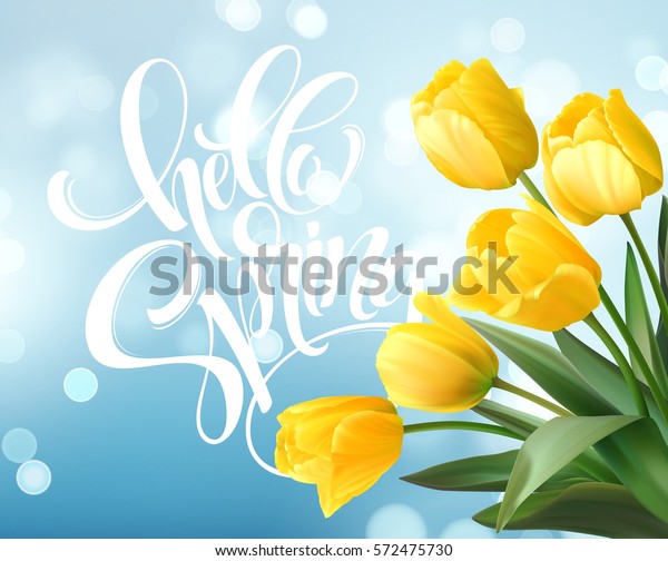Hello Spring Hand Lettering Tulip Flower Stock Vector (Royalty Free ...