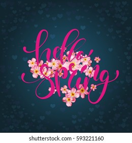 Hello Spring Handwriting Lettering Designwith Blossom Stock Vector ...