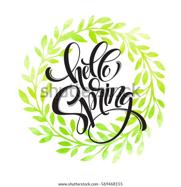 Hello Spring Lettering On Watercolor Background Stock Vector (Royalty ...