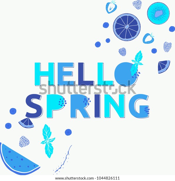 Hello Spring Poster Different Shades Blue Stock Vector (Royalty Free ...