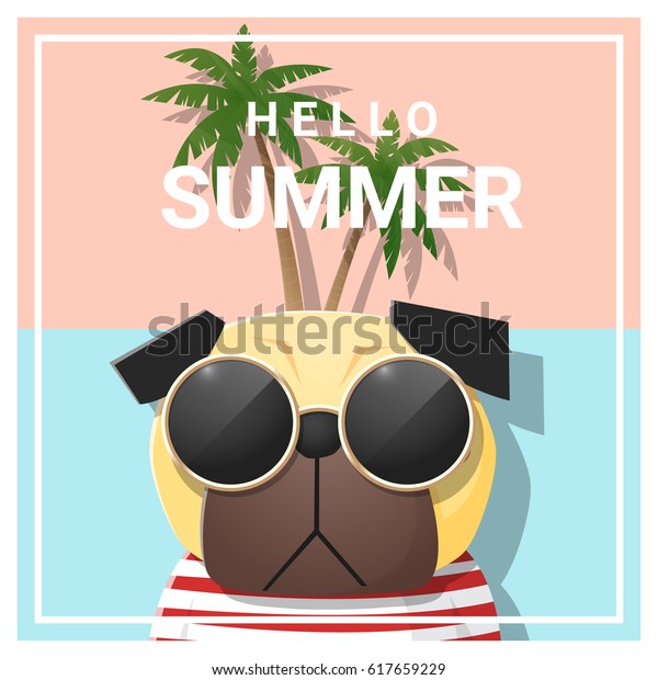 Hello Summer Background Dog Wearing Sunglasses Stock Vector (Royalty ...