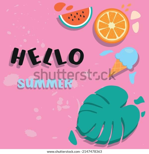 Hello Summer Colorful Summer Background Design Stock Vector (Royalty ...