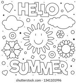 Hello Summer Coloring Page Vector Illustration Stock Vector (Royalty ...