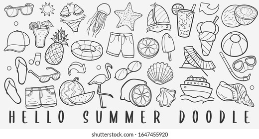 Hello Summer Doodle Line Art Illustration Stock Vector (Royalty Free ...