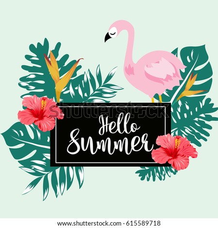 Hello Summer Flamingo Stock Vector (Royalty Free) 615589718 - Shutterstock