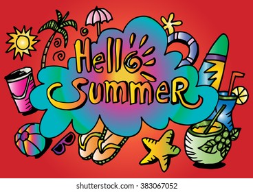 Hello Summer Hand Drawing Illustration: เวกเตอร์สต็อก (ปลอดค่าลิขสิทธิ์ ...