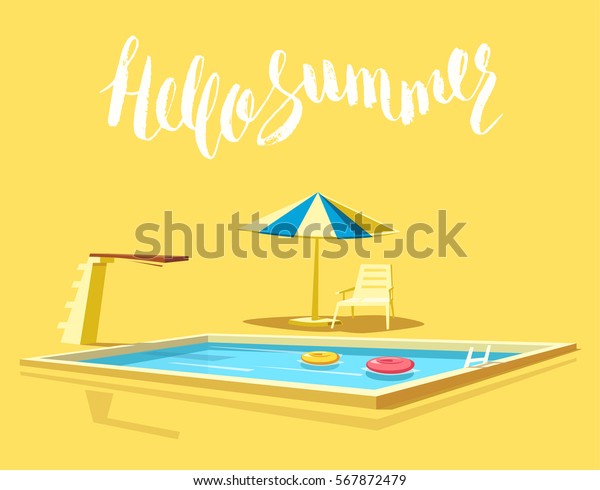 Hello Summer Swimming Pool Cartoon Vector Stock Vector (Royalty Free ...