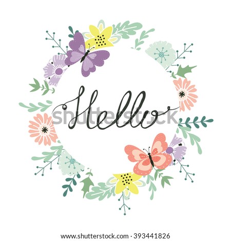 Hello Vector Illustration Cute Floral Wreath Vector de stock (libre de ...