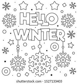 Hello Winter Coloring Page Black White 스톡 벡터(로열티 프리) 1527133403 ...