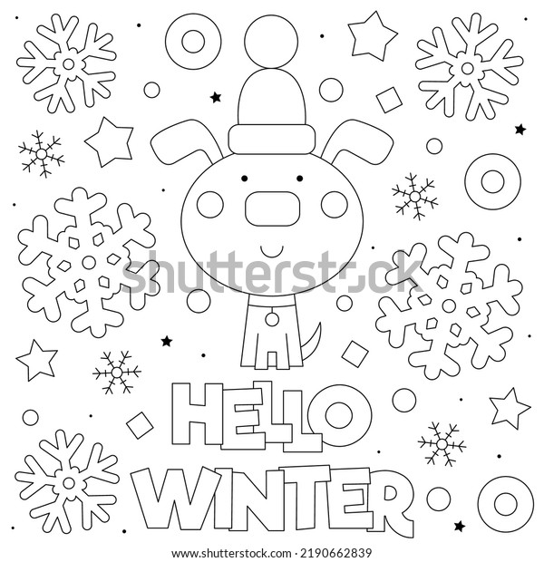 Hello Winter Coloring Page Black White Stock Vector (Royalty Free ...