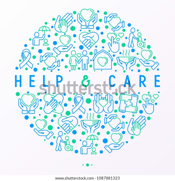 Help Care Concept Circle Thin Line Stock Vector (Royalty Free) 1087881323
