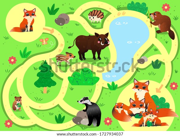 Help Little Lost Fox Find Way Stock Vector (Royalty Free) 1727934037 ...