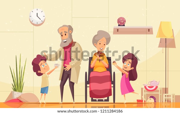 Helping Elderly People Home Flat Cartoon Stock Vector (Royalty Free ...