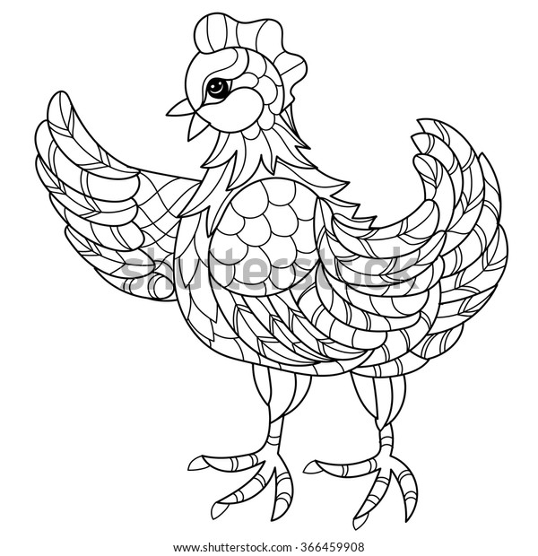 Hen doodle. Hand drawn decorative farm animal.Cute Vector illustration ...