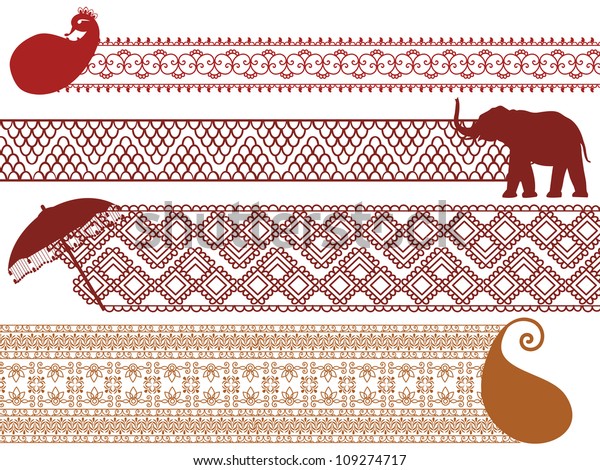 Henna Banner Border Henna Inspired Colourful Stock Vector (Royalty Free ...