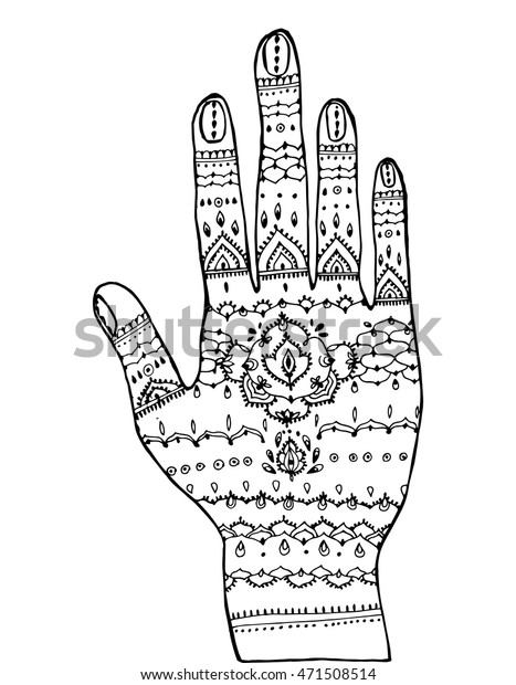 Henna Drawing On Hand Henna Line Stock Vector (Royalty Free) 471508514 ...