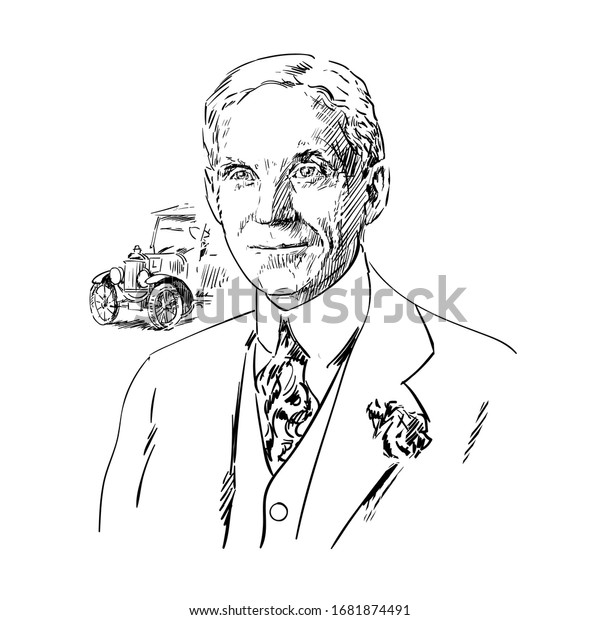 Henry Ford Hand Drawn Portrait Black Stock Vector (Royalty Free) 1681874491