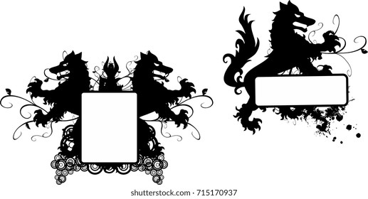 Heraldic Black Wolf Tattoo Copyspace Set: vector de stock (libre de ...