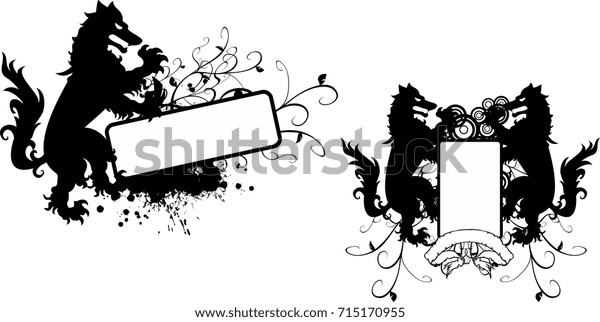 Heraldic Black Wolf Tattoo Copyspace Set Stock Vector (Royalty Free ...