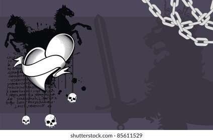 Heraldic Heart Ribbon Black Background Vector Stock Vector (Royalty ...