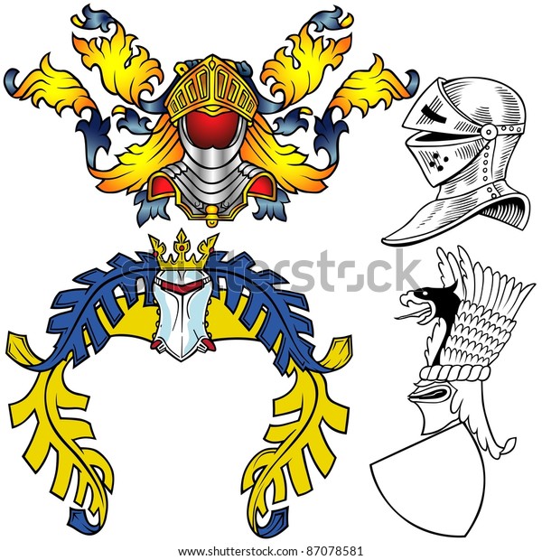 Heraldic Helmets Colored Illustrations Vector Stock Vector (Royalty ...