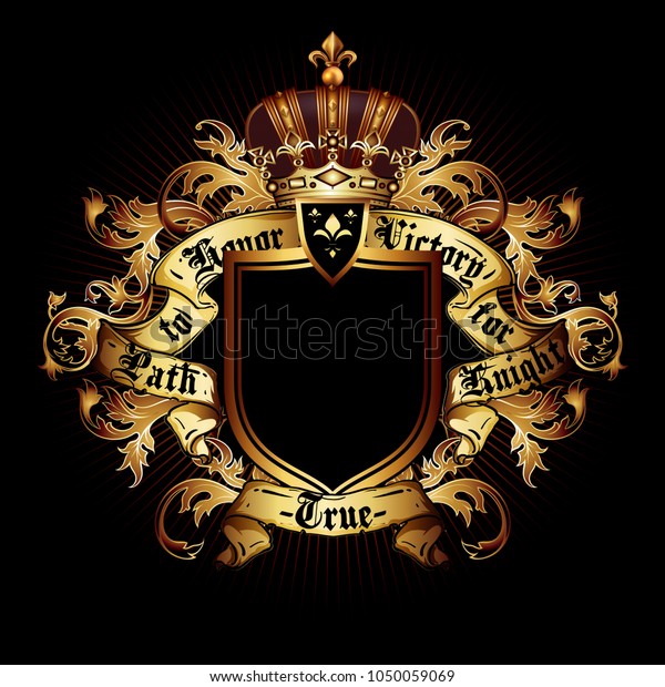 Heraldic shield on the background of exquisite decor. Highly realistic ...