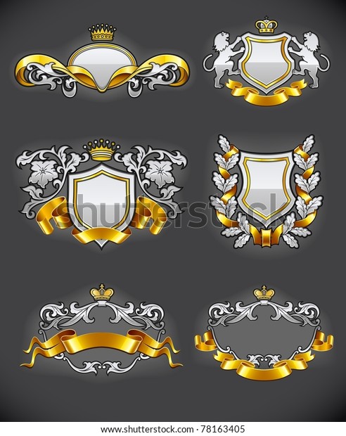 Heraldic Vintage Emblems Set Silver Gold Stock Vector (Royalty Free ...