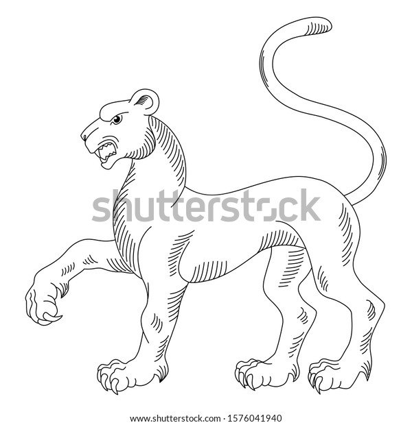Heraldry Hand Drawn Walking Panther Vector Stock Vector (Royalty Free ...