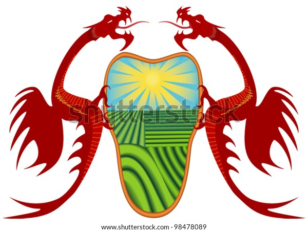 Heraldry Red Dragons Holding Shield File Stock Vector (Royalty Free ...