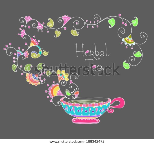 Herbal Tea Color Hand Drawn Illustration Stock Vector (Royalty Free ...