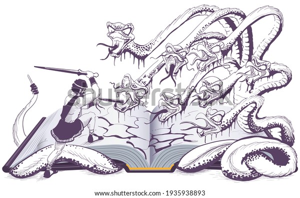 Hercules Heracles Fight Hydra Ancient Greek Stock Vector (Royalty Free ...