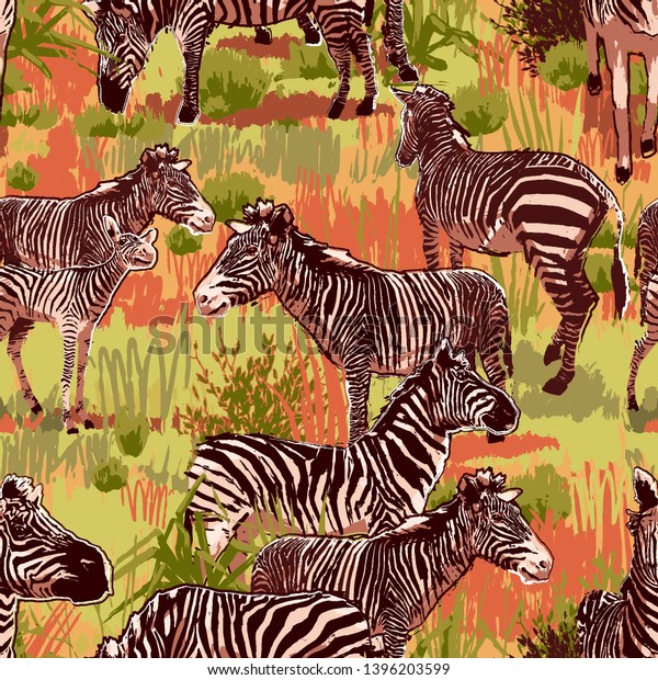 Herd Zebras Sowing Steppe Landscape Vector Stock Vector (Royalty Free ... Herd Zebras Sowing Steppe Landscape Vector Stock Vector (Royalty Free ...