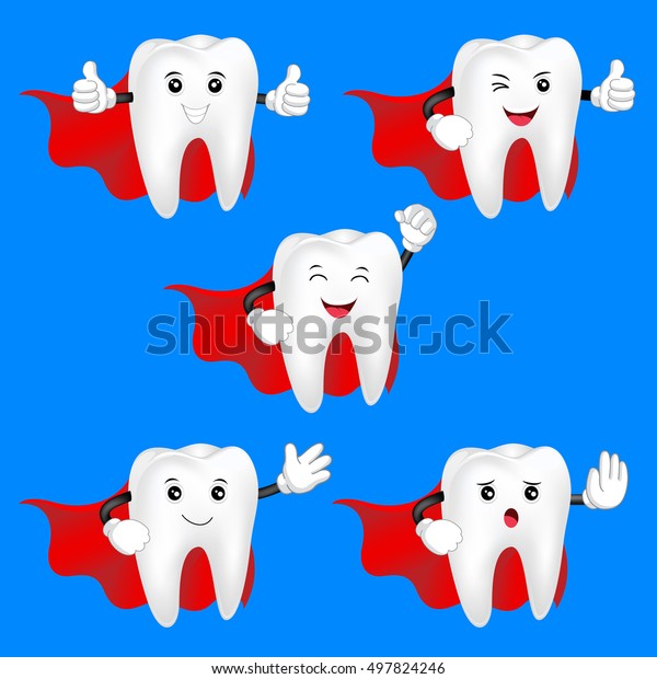 Hero Teeth Character Set Happy Cute Stock Vector (Royalty Free) 497824246