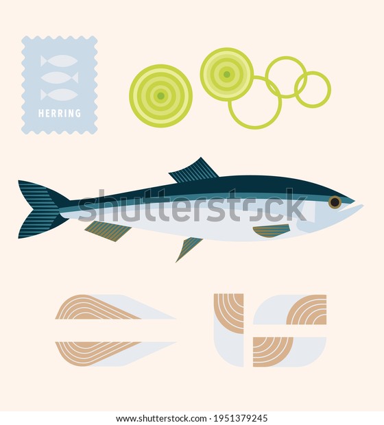 Herring Fish Onion Rings Fillets Seafood Stock Vector (Royalty Free ...