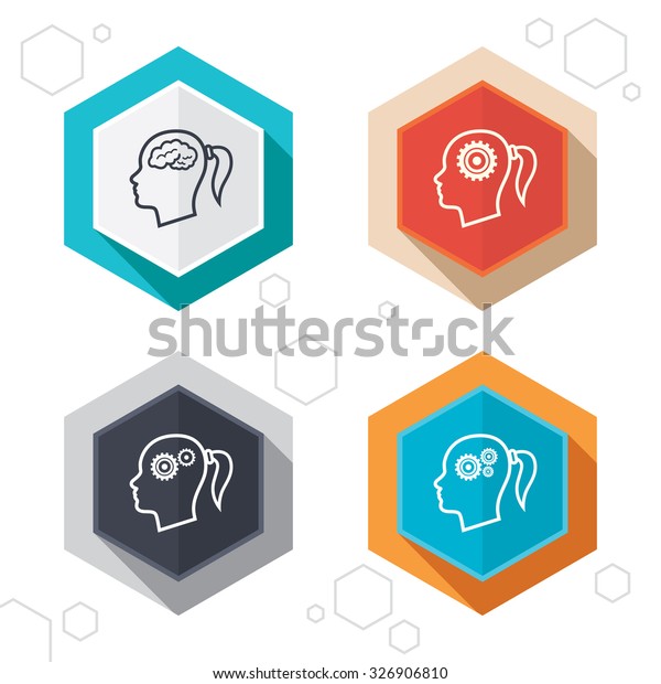 Hexagon Buttons Head Brain Icon Female Stock Vector (Royalty Free ...