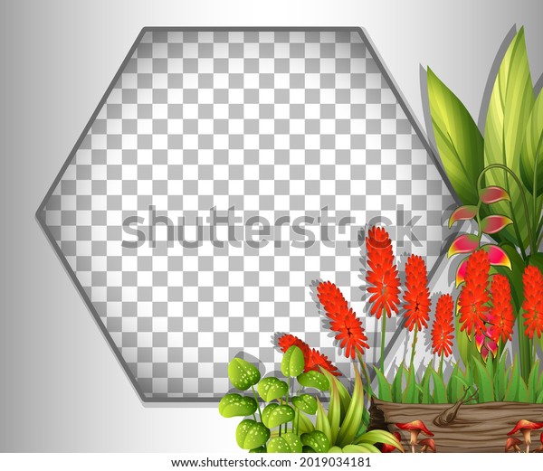 Hexagon Frame Transparent Red Flowers Leaves Stock Vector (Royalty Free ...