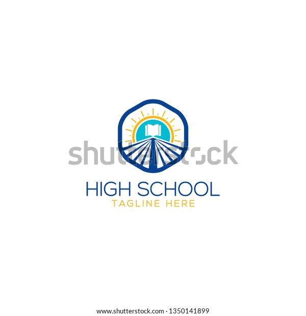 Hexagon High School Logo Design Template: เวกเตอร์สต็อก (ปลอดค่า ...
