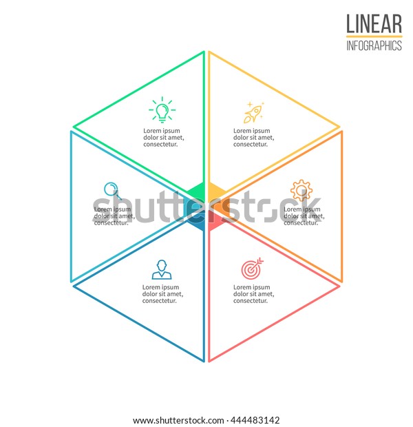 Hexagon for infographics. Linear diagram, chart with 6 steps. Vector ...