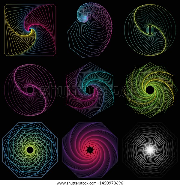 Hexagon Spiral Vector Illustration Set Abstract Stock Vector (Royalty ...