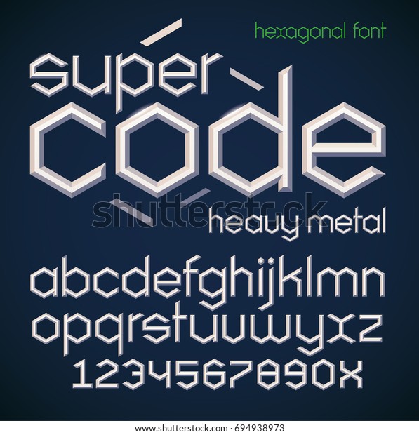Hexagonal Futuristic Metallic Beveled Bold Font Stock Vector (Royalty ...