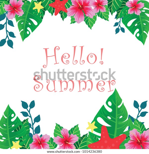 Hibiscus Flower Tropical Leaves Border Vector Stock Vector (Royalty ...