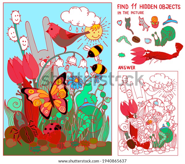 Hidden Objects Puzzle Spring Summer Meadow Stock Vector (Royalty Free ... Hidden Objects Puzzle Spring Summer Meadow Stock Vector (Royalty Free ...