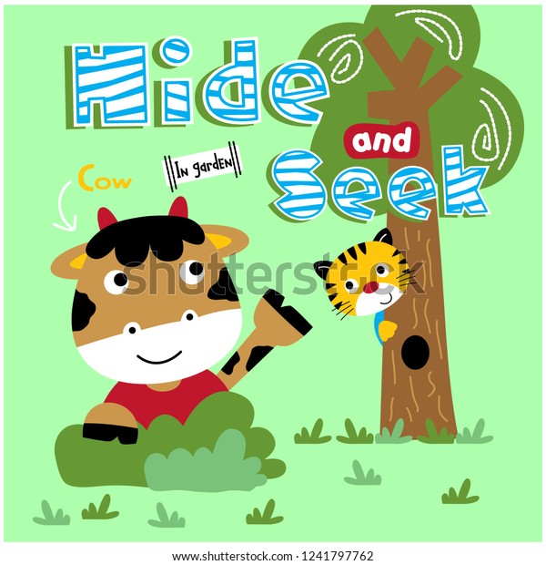 Hide Seek Gamefunny Animal Cartoonvector Illustration Stock Vector ...