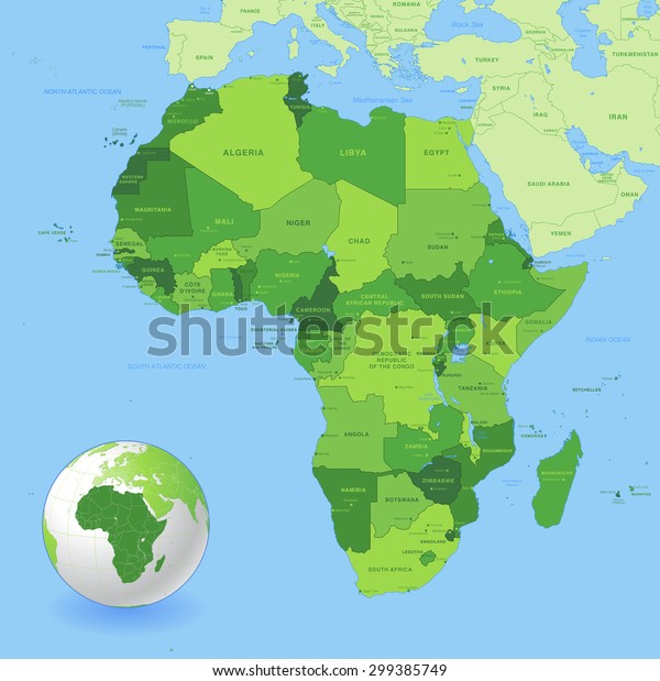A High Detail vector Map of the African continent with a Green color ...