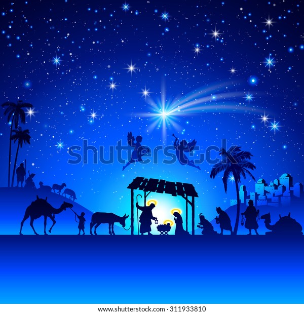 High Detail Vector Nativity Christmas Scene Stock Vector (Royalty Free ...