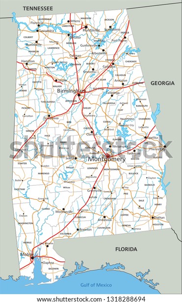 High Detailed Alabama Road Map Labeling: vector de stock (libre de ...