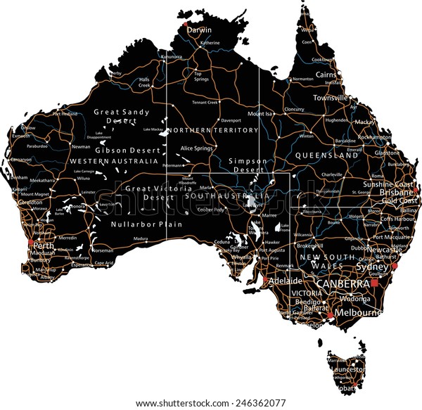 High Detailed Australia Road Map Labeling Stock Vector (Royalty Free ...